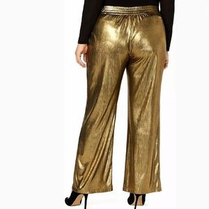 NY Collection | Pants & Jumpsuits | Nwt Metallic Gold Pull On Wide Leg ...